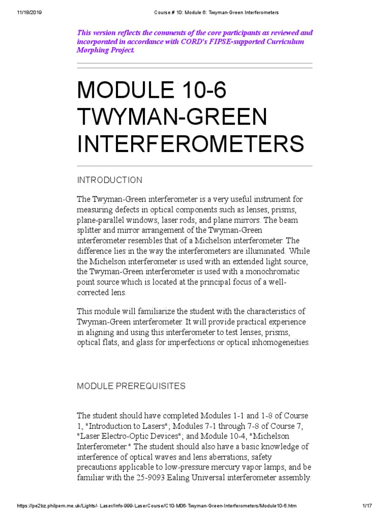 Twyman-Green Interferometer Overview | PDF | Interferometry | Optics
