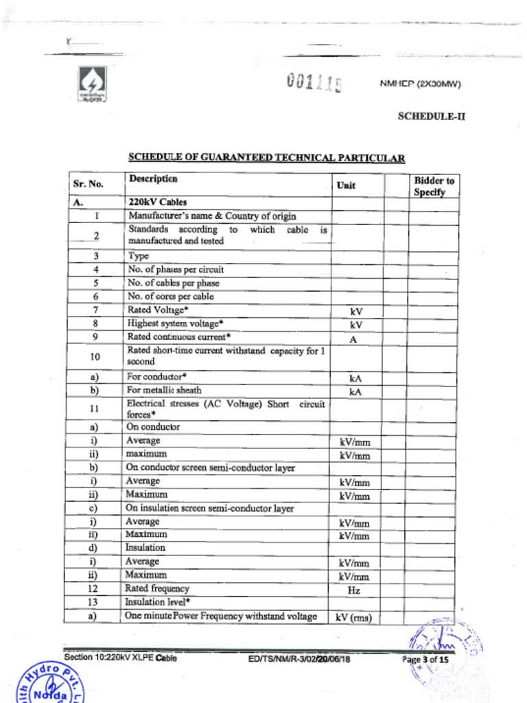 GTP Format For EHV Cable | PDF