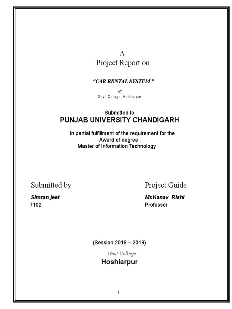 A Project Report On: Punjab University Chandigarh | PDF | Software ...
