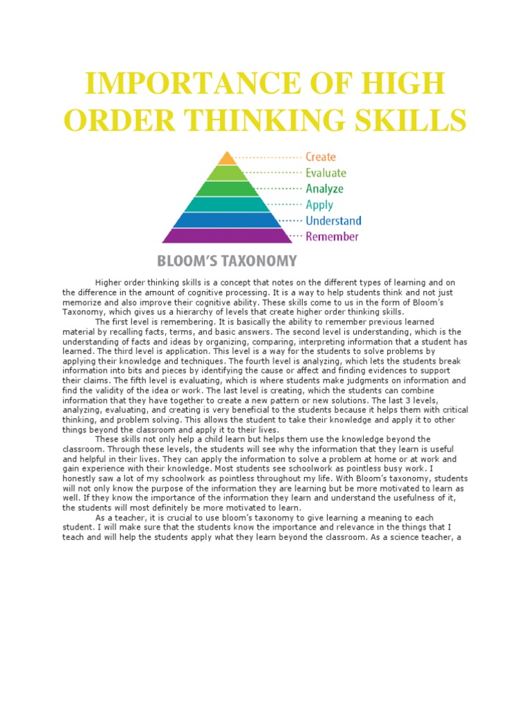 Importance of High Order Thinking Skills | PDF | Scientific Method ...