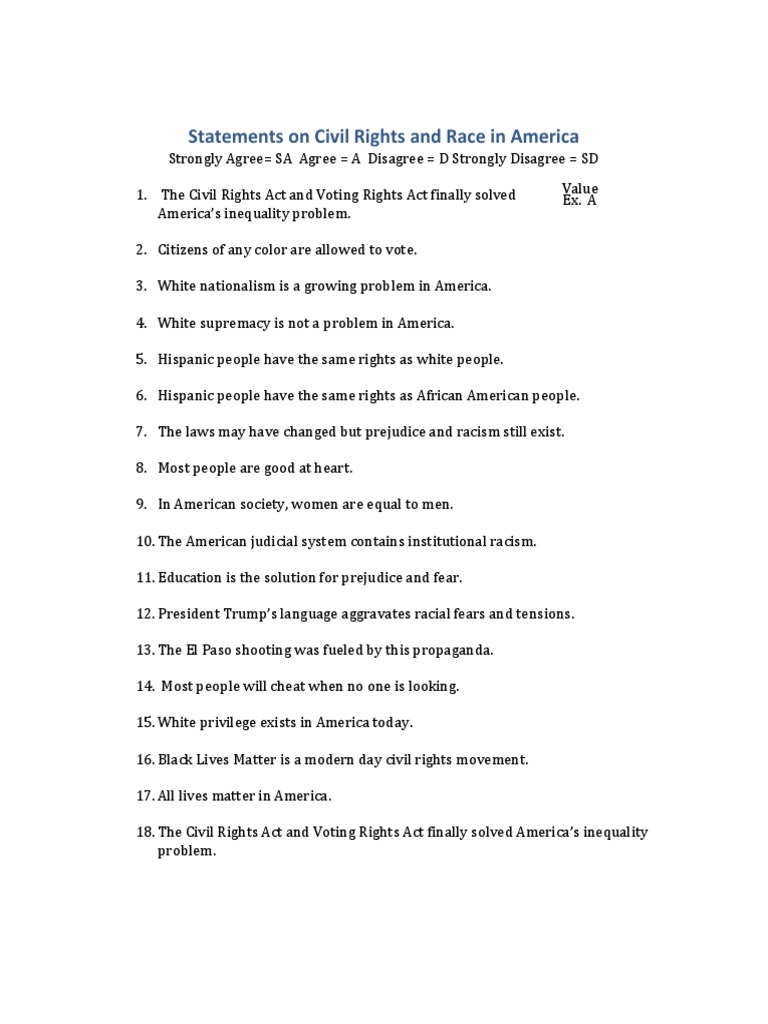Statements On Civil Rights and Race in America | PDF | Racism ...