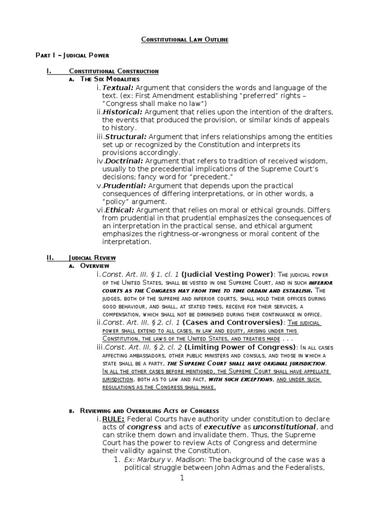 Constitutional Law Outline | PDF | Federal Judiciary Of The United ...