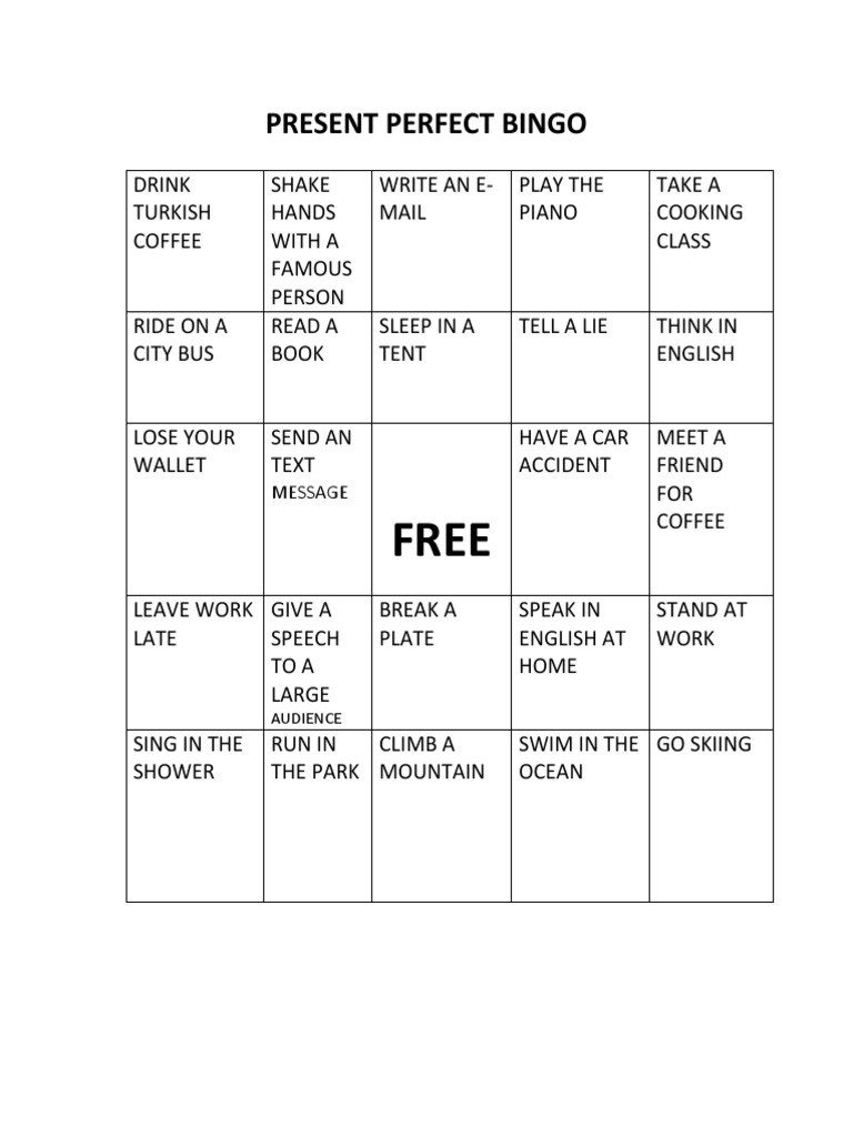 Present Perfect Bingo | PDF