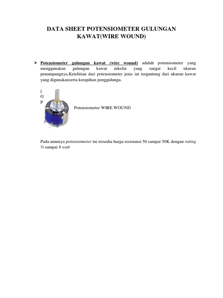 Data Sheet Potensiometer Gulungan Kawat | PDF