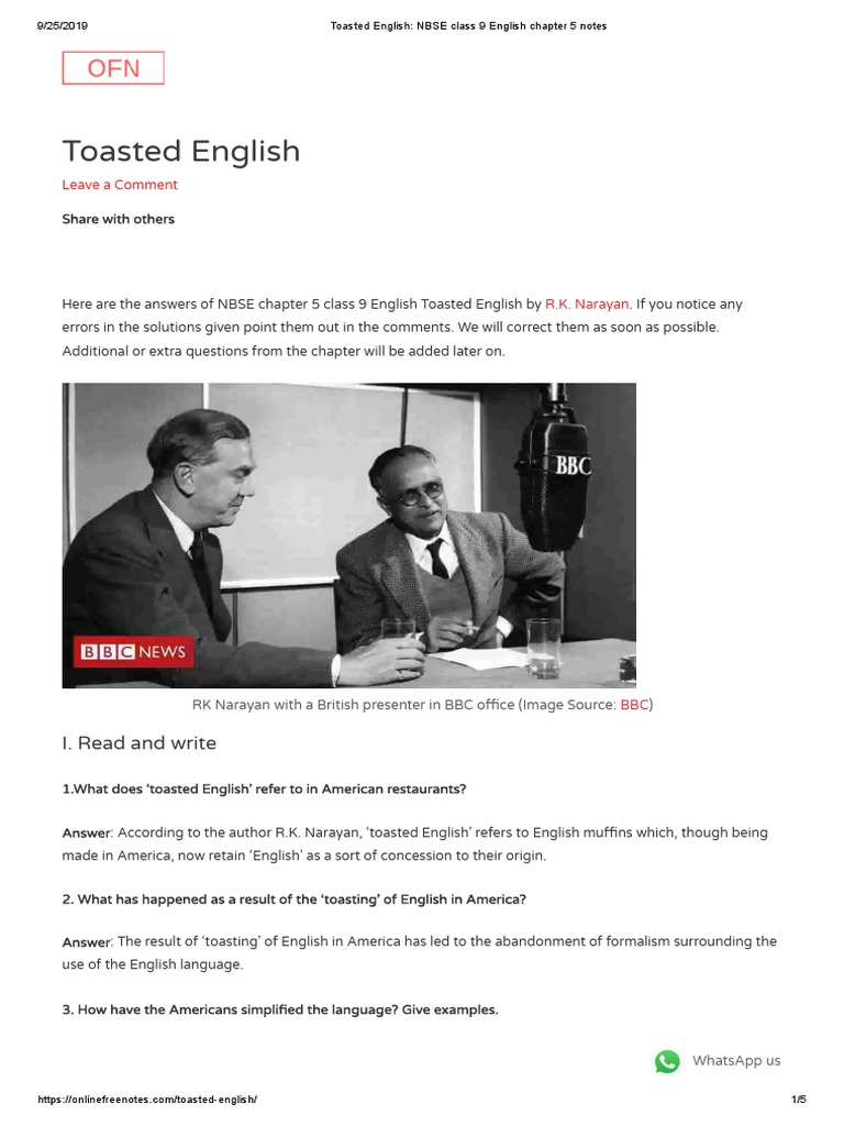Class 9 Notes on Toasted English | PDF | English Language | Linguistics