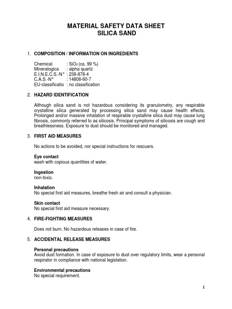 MSDS - Silica Sand | PDF | Silicon Dioxide | Dust