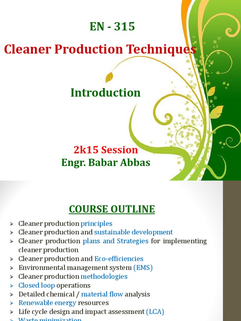 Cleaner Production Techniques: Engr. Babar Abbas | PDF | Waste | Reuse