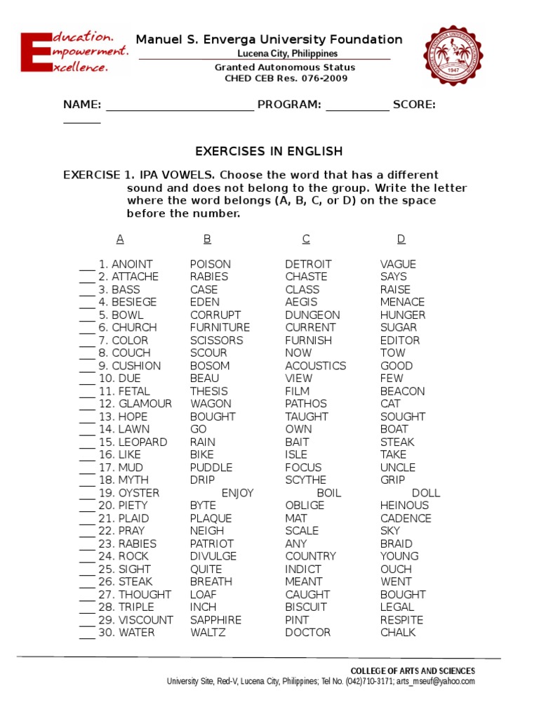 English Module 1 Ipa Exercises | PDF