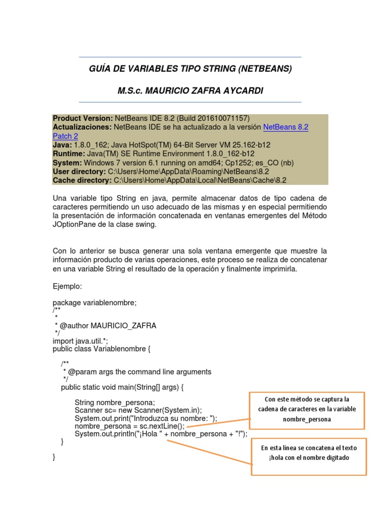 Guía de variables String en NetBeans | PDF | Java (lenguaje de ...