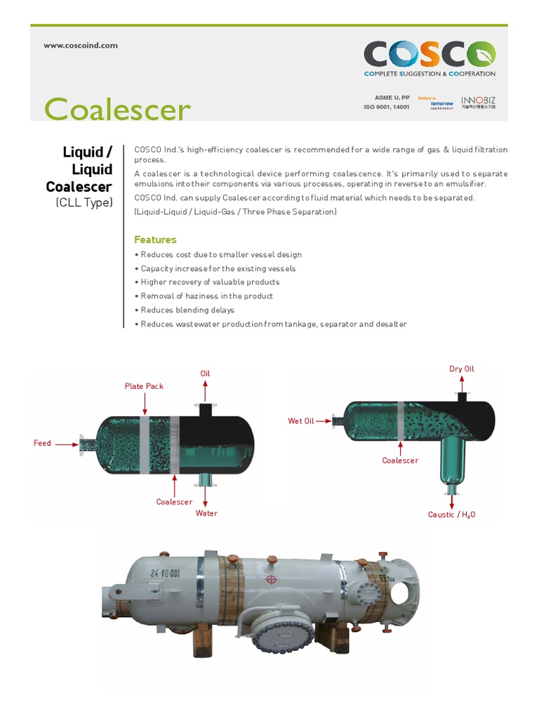 Coalescers Separators | PDF | Chemical Process Engineering | Industrial ...