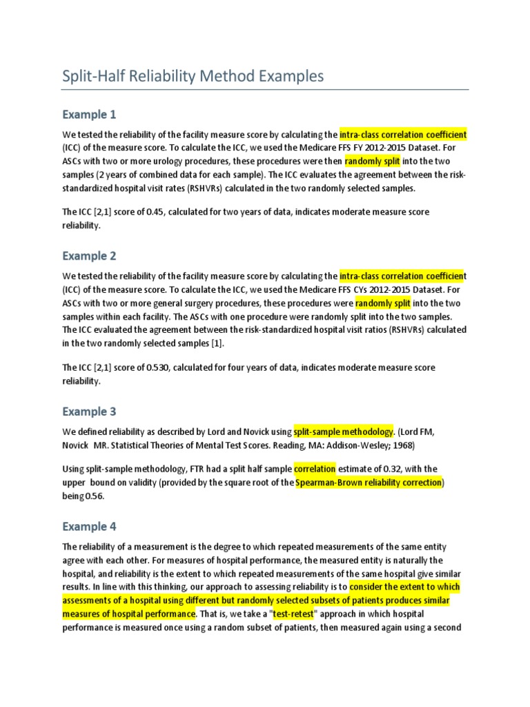 Split Half Reliability Method Examples | PDF | Correlation And ...