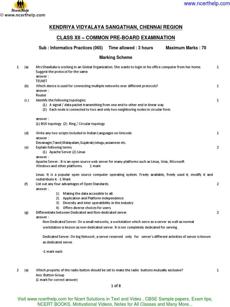 Class XII Informatics Practices | PDF | Network Topology | Html Element