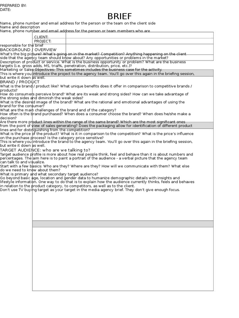 Media Brief Template | Download Free PDF | Target Audience | Brand
