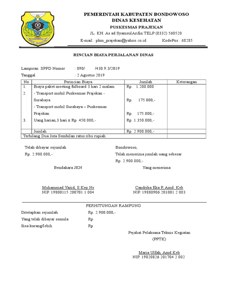 Contoh Daftar Pengeluaran Riil Biaya Perjalanan Dinas | PDF