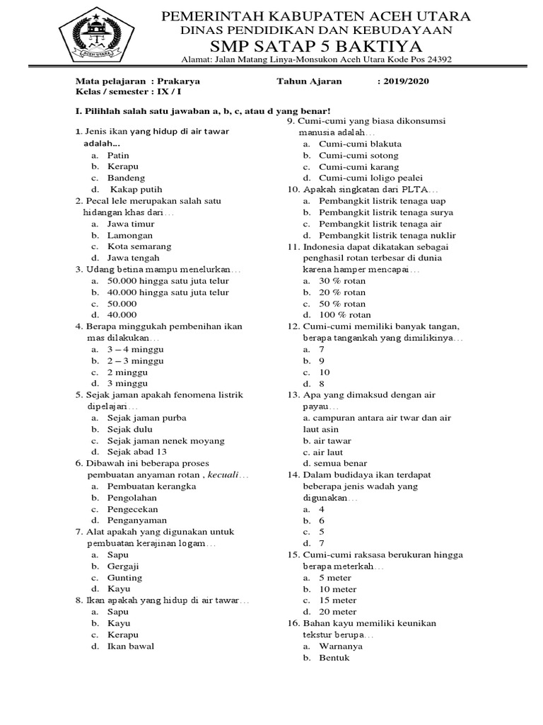 Soal Prakarya Kls 9 SM 1 | PDF