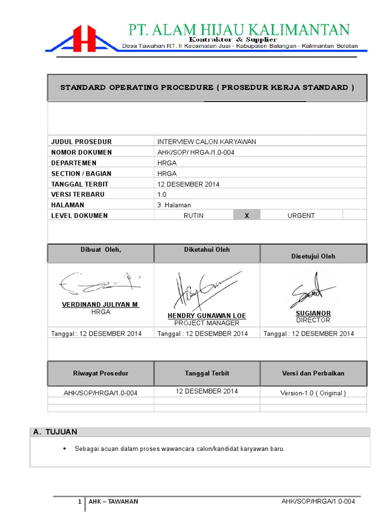 SOP-HRGA-004 Prosedur Interview Calon Karyawan | PDF