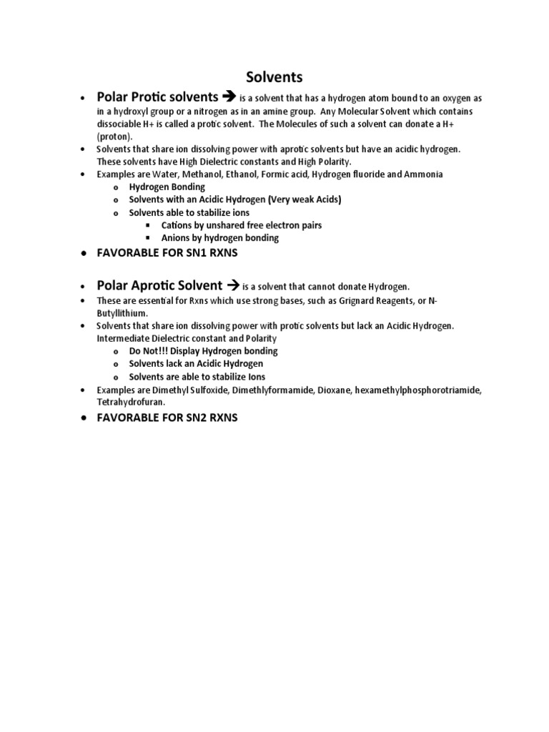 Aprotic and Protic Solvents | PDF | Solvent | Homogeneous Chemical Mixtures