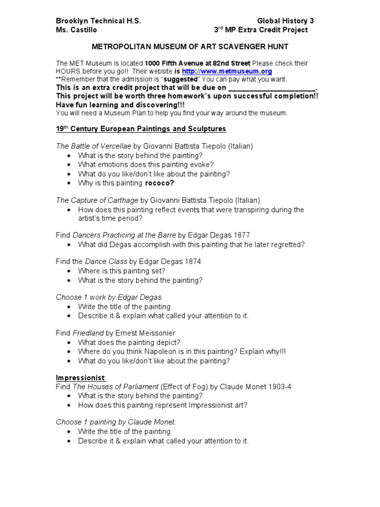Met Museum Scavenger Hunt H3 | PDF | Impressionism | Edgar Degas