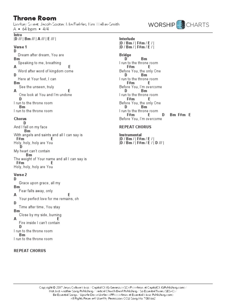 Throne Room (A, 64 BPM, 4/4) Throne Room: Lindsey Sweat, Jacob Sooter ...