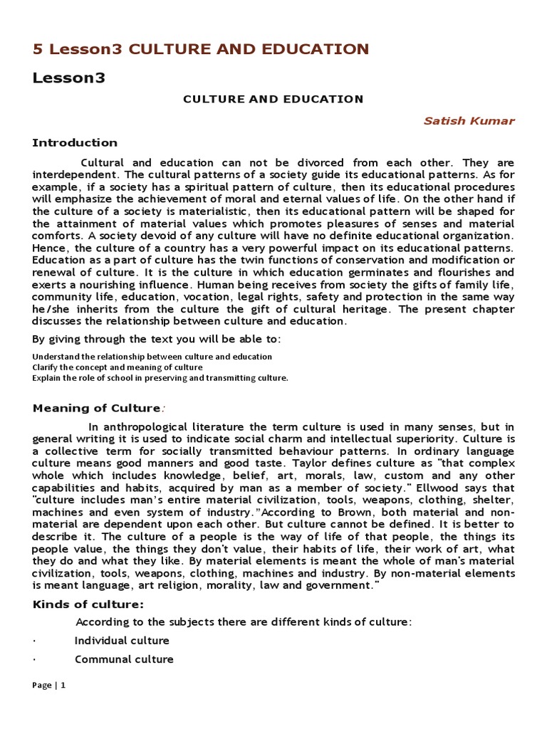 5 Lesson 3 CULTURE AND EDUCATION | PDF | Traditions | Value (Ethics)