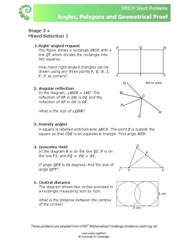 Angles, Polygons and Geometrical Proof: Stage 3 Mixed Selection 1 | PDF