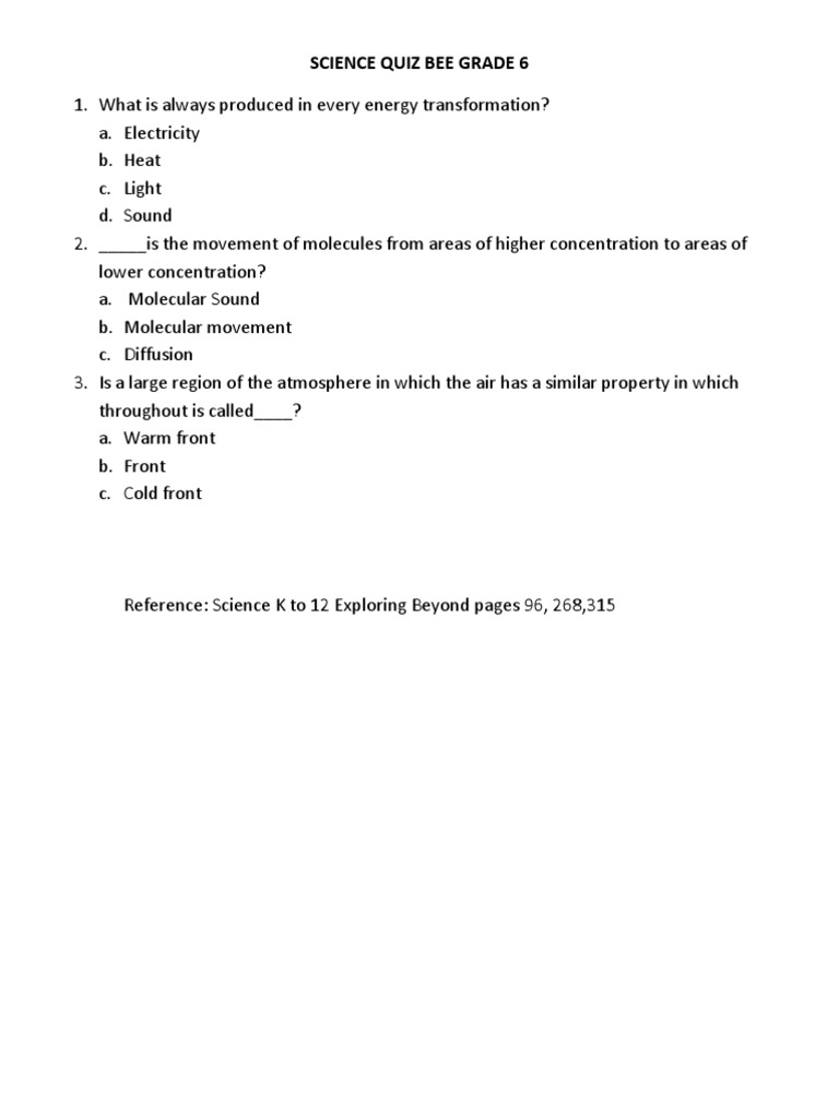 Science Quiz Bee Grade 6 | PDF | Nature | Computing And Information ...