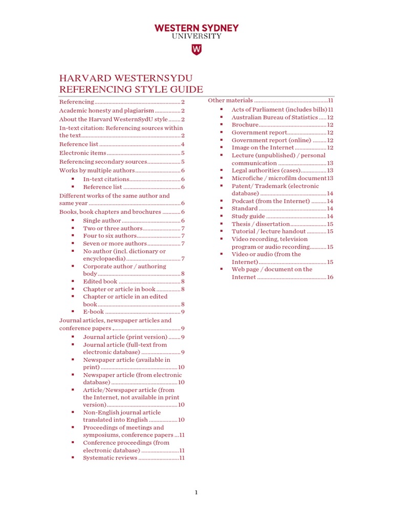 Panduan Sitasi Harvard - Western Sydney University | PDF | Citation ...