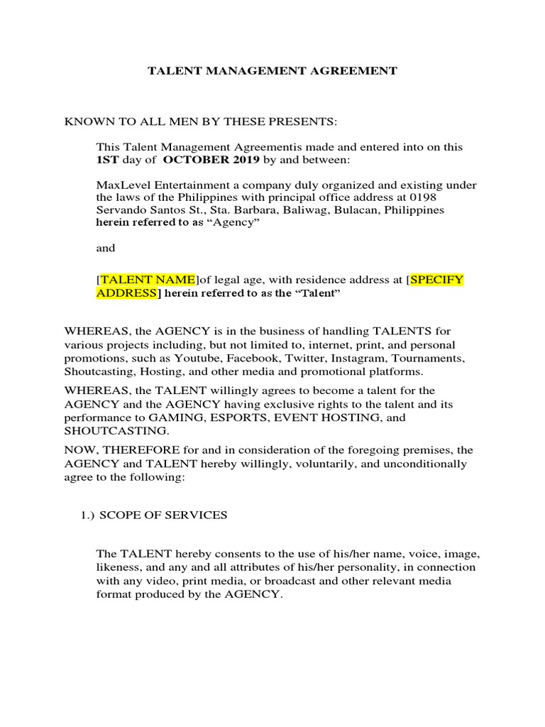 Maxlevel Talent Agreement | Download Free PDF | Social Institutions ...