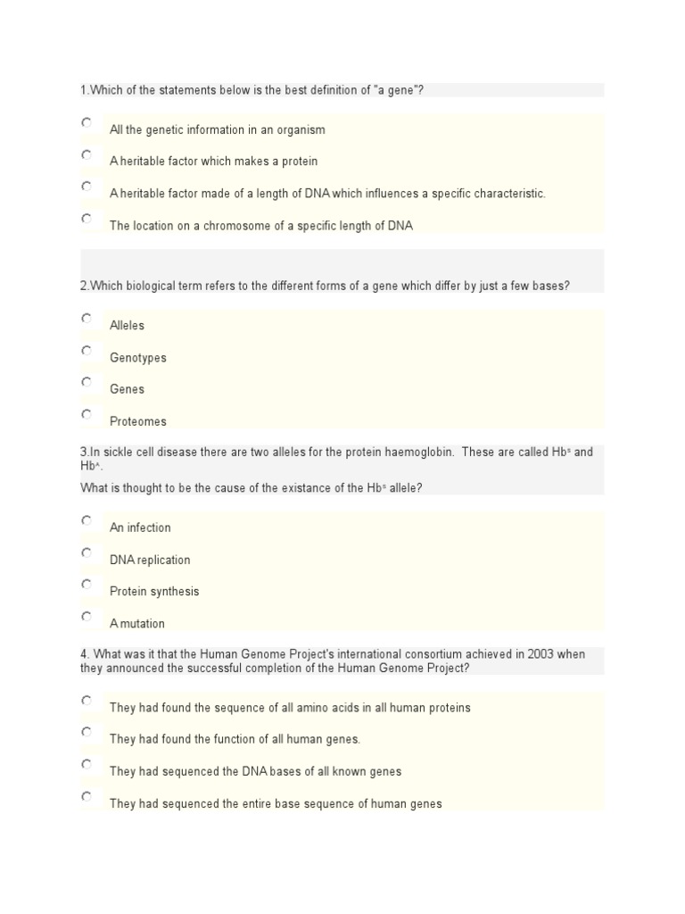 Genetics MCQ | PDF | Gene | Genome