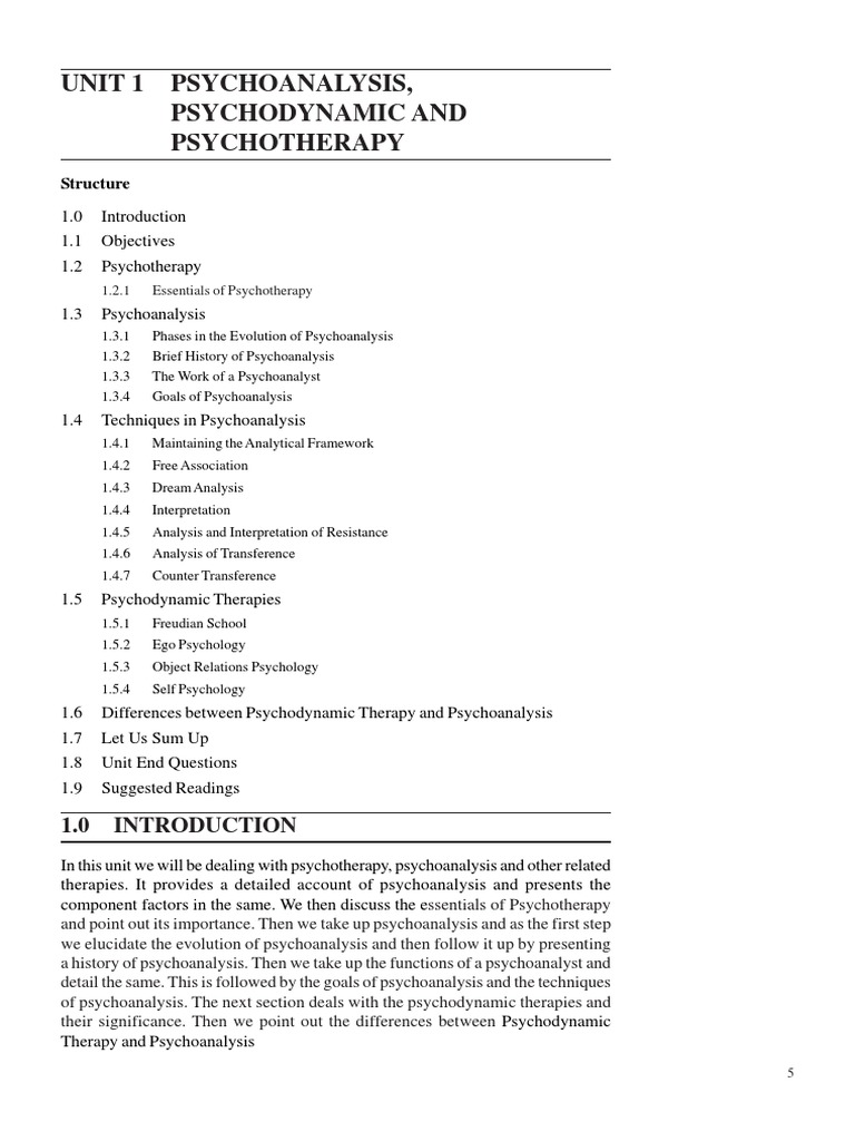 Unit 1 Psychoanalysis, Psychodynamic and Psychotherapy: Structure | PDF ...