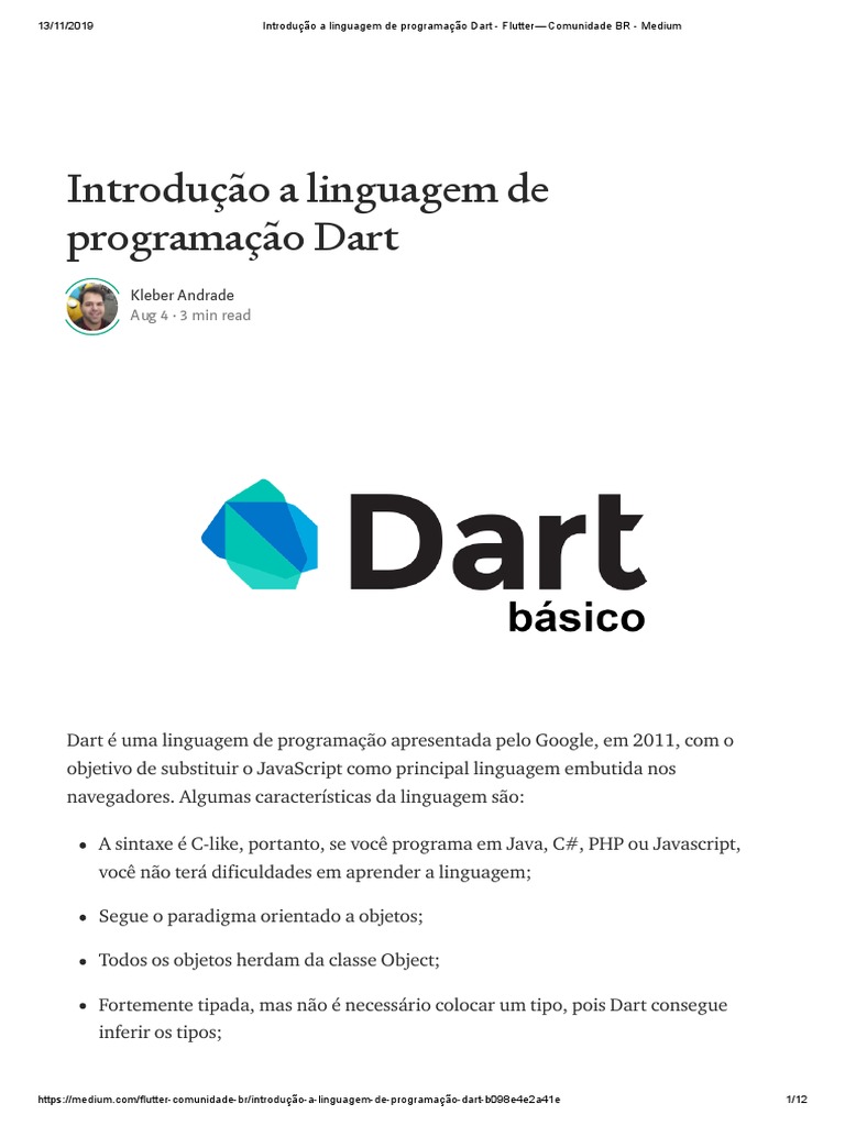 Introdução A Linguagem DART | PDF | Linguagem de Programação | C Sharp ...