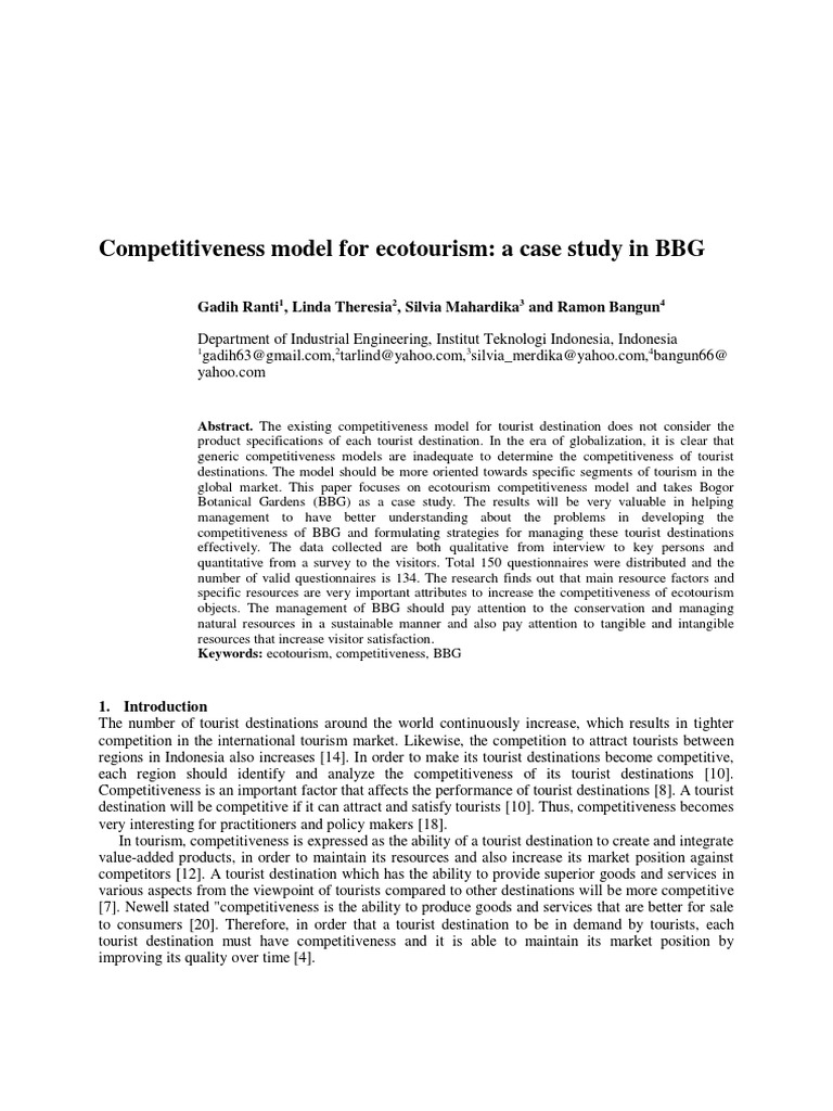 Competitiveness Model For Ecotourism: A Case Study in BBG | PDF | Tourism | Analysis Of Variance