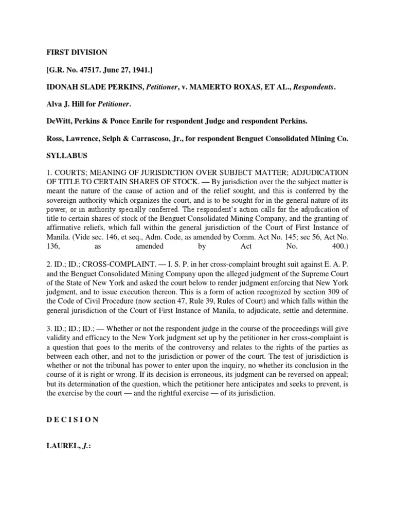 Perkins Vs Roxas | PDF | Complaint | Lawsuit