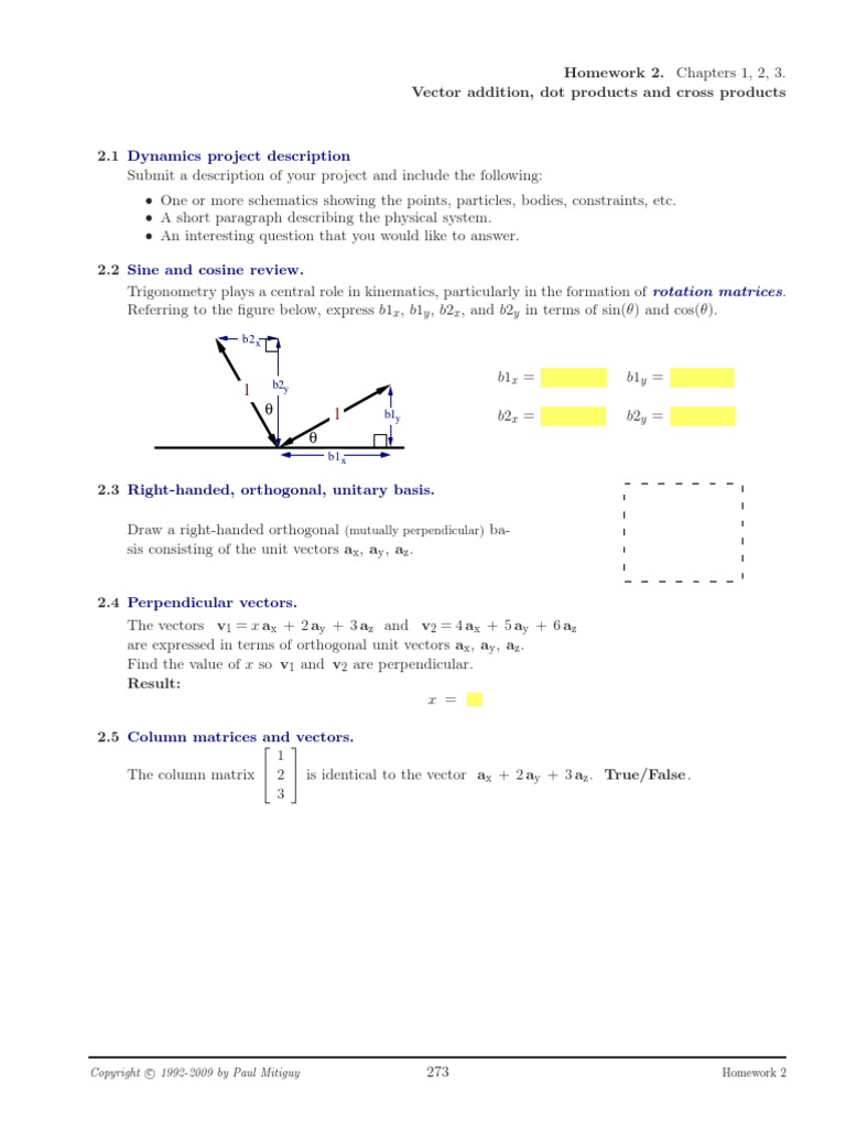 Vectors Homework | PDF | Matrix (Mathematics) | Determinant