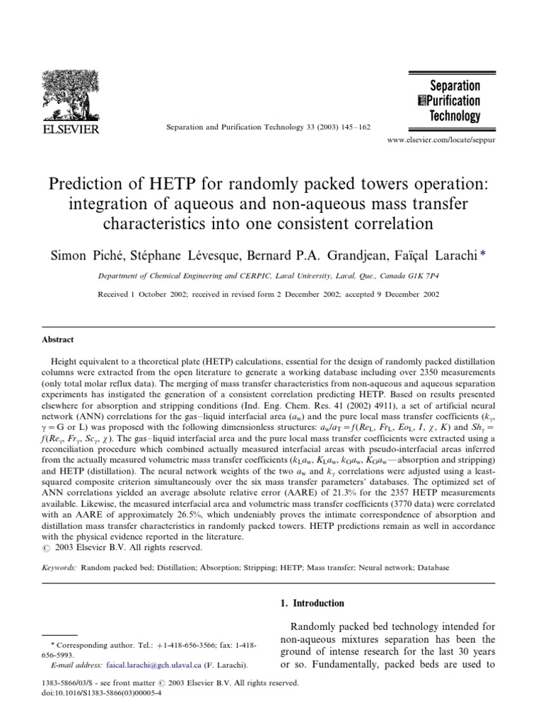 HETP Prediction in Packed Towers | PDF | Gases | Liquids