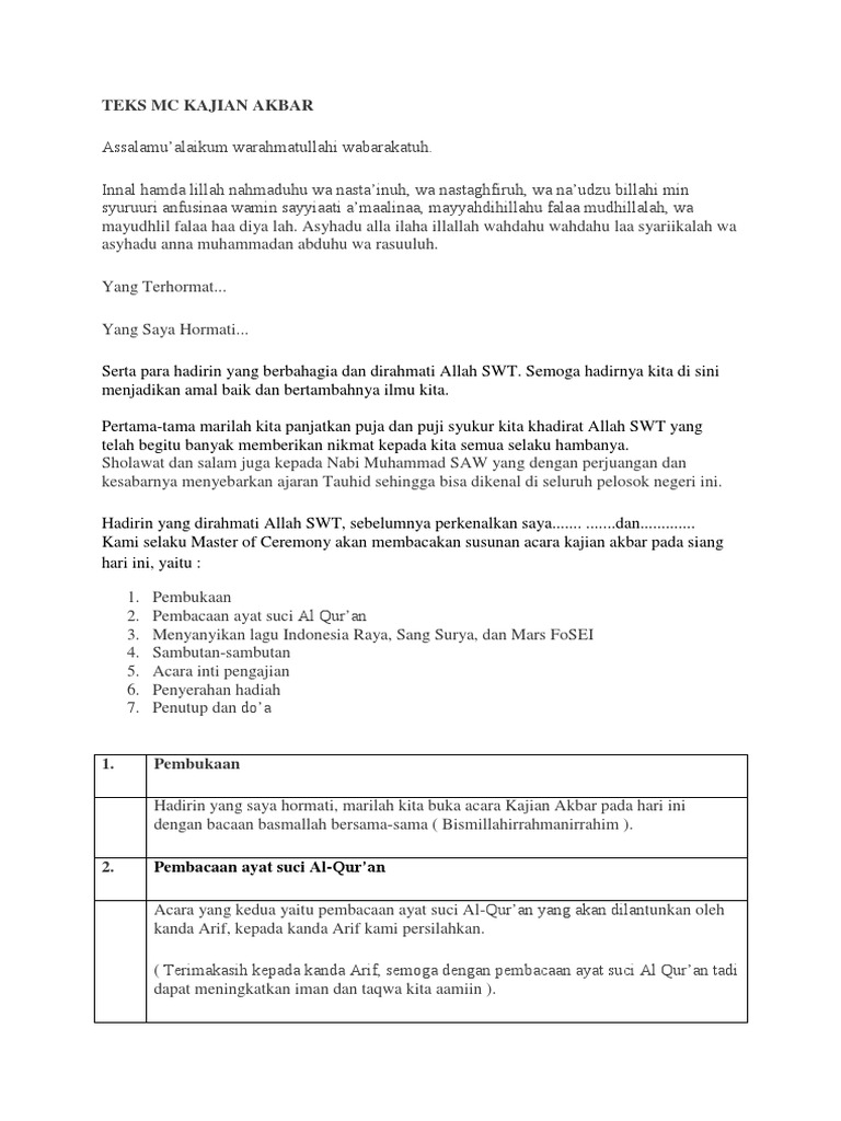 Teks MC Kajian Akbar | PDF