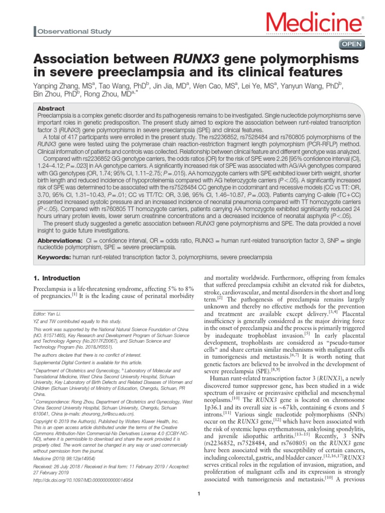 Medicine: Association Between RUNX3 Gene Polymorphisms in Severe ...