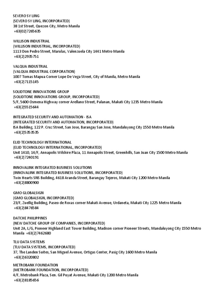 List of Companies | PDF | Metro Manila | Makati