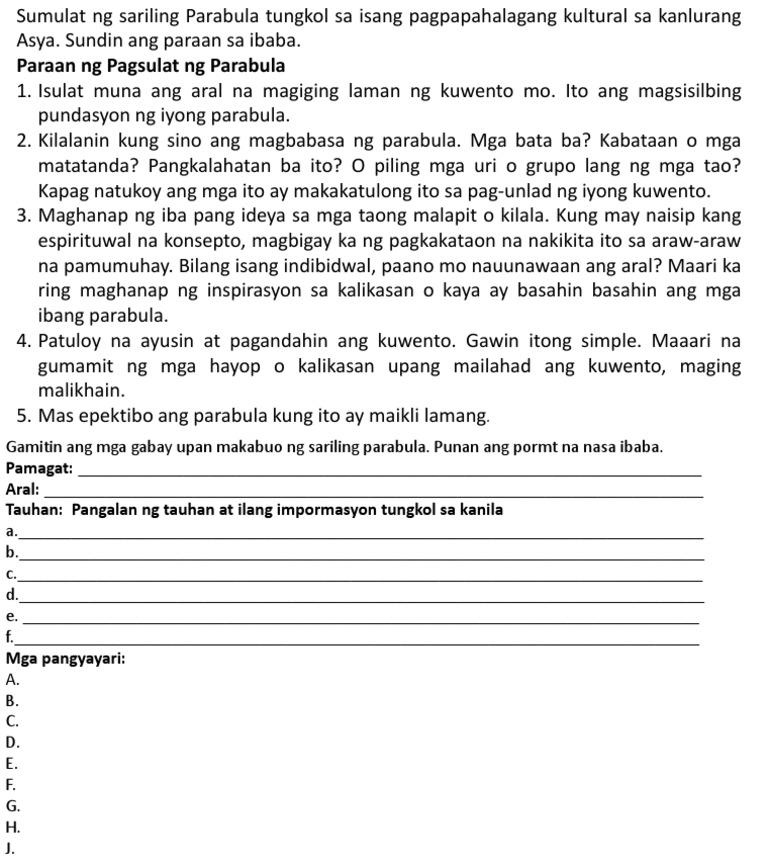 Pagsulat NG Parabula 9 | PDF