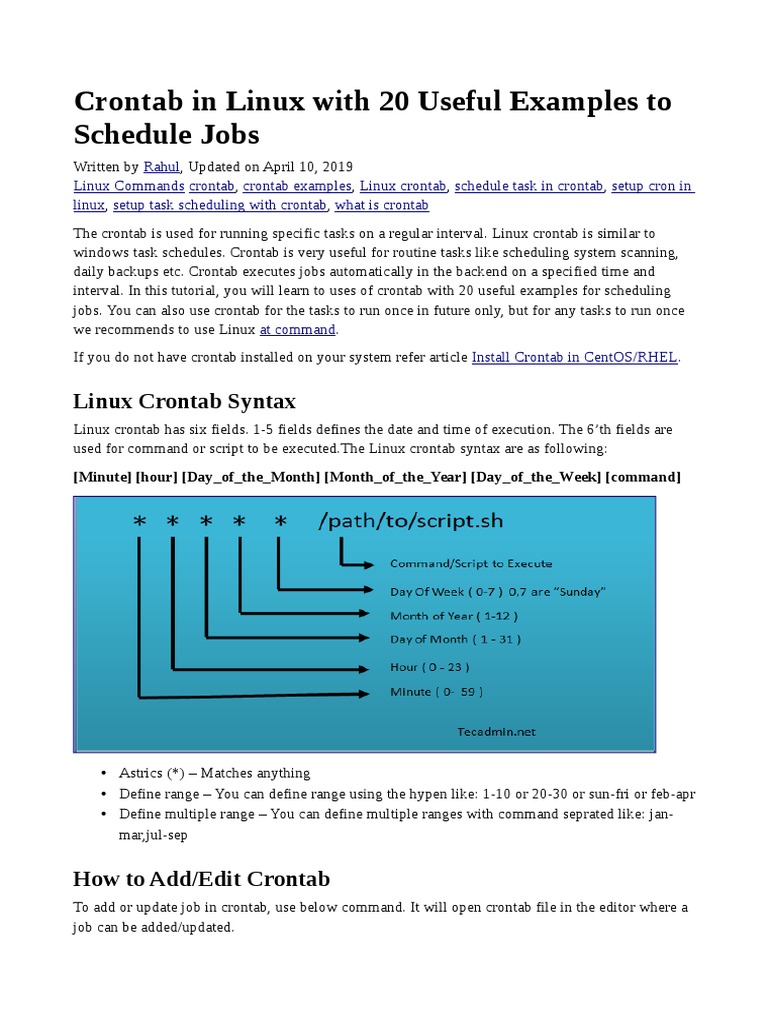 20 Useful Examples for Scheduling Jobs with Linux Crontab | PDF ...