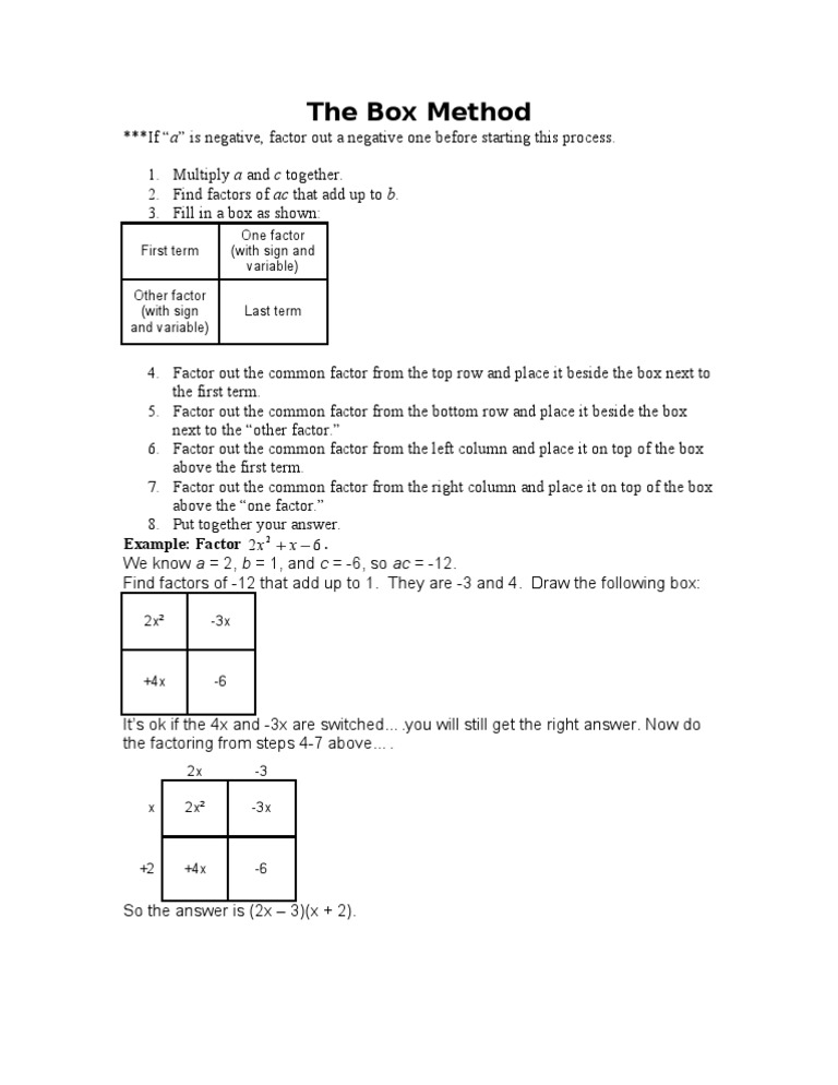 Factoring-Box Method | PDF