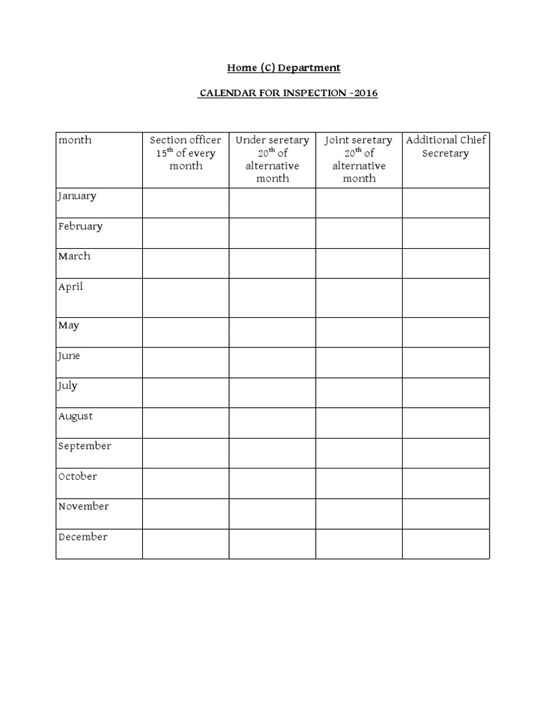 2016 Inspection Calendar Schedule | PDF