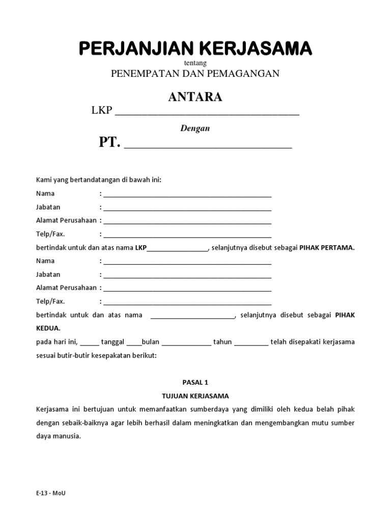 MoU Kerjasama Penempatan dan Magang | PDF