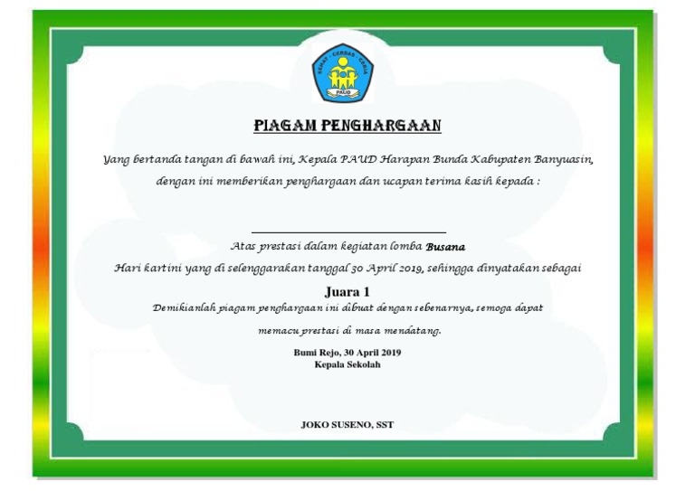 Piagam Paud 19 | PDF