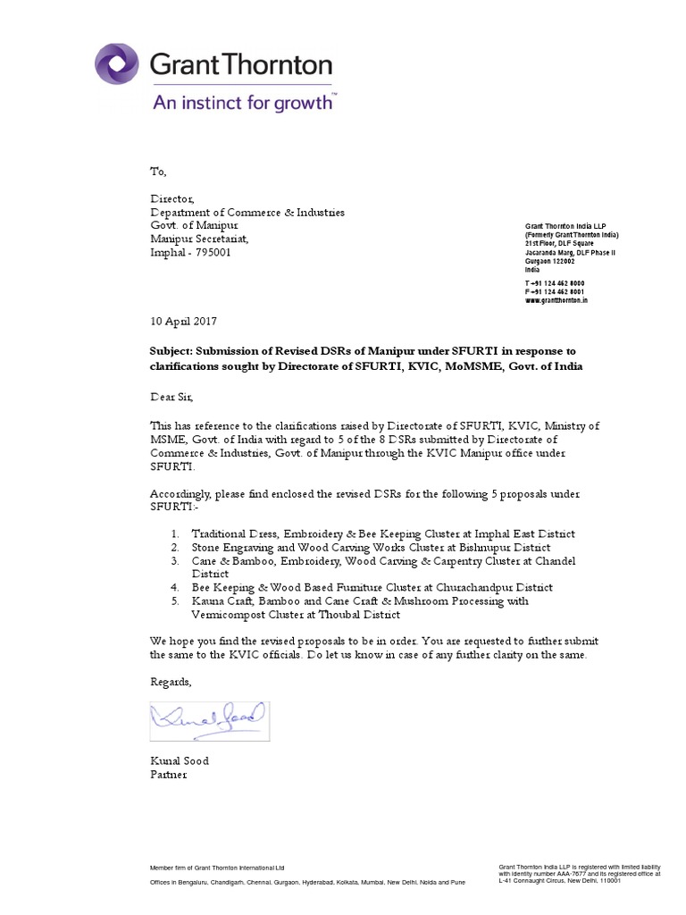 Letter To DIC Manipur - Revised DSRs SFURTI-05.04.17 PDF | PDF