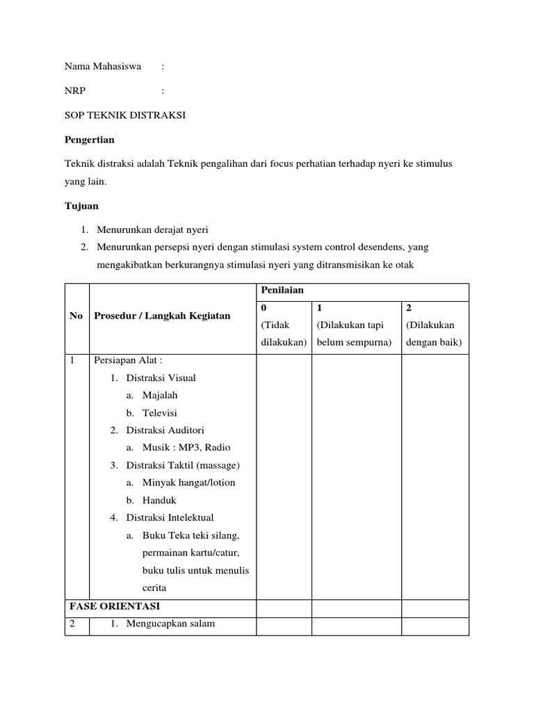 SOP Terapi Distraksi | PDF