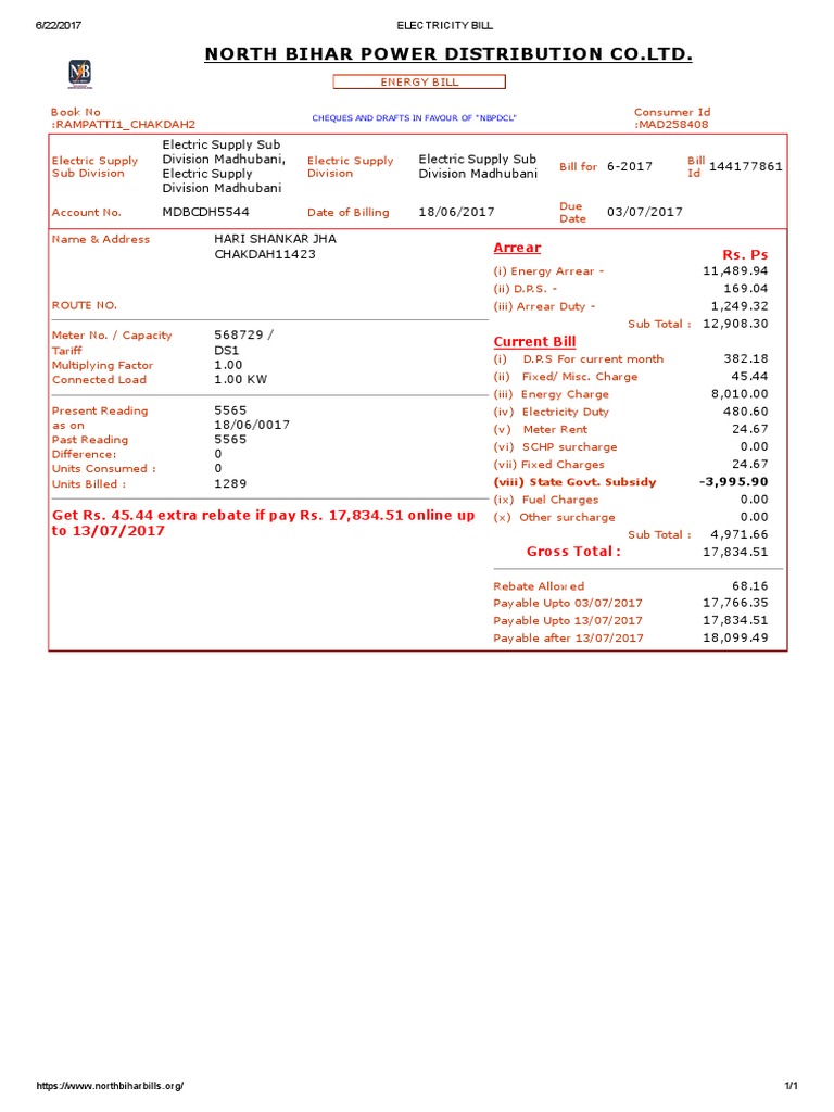 NBPDCL Bill Format | PDF | Power (Physics) | Electric Power