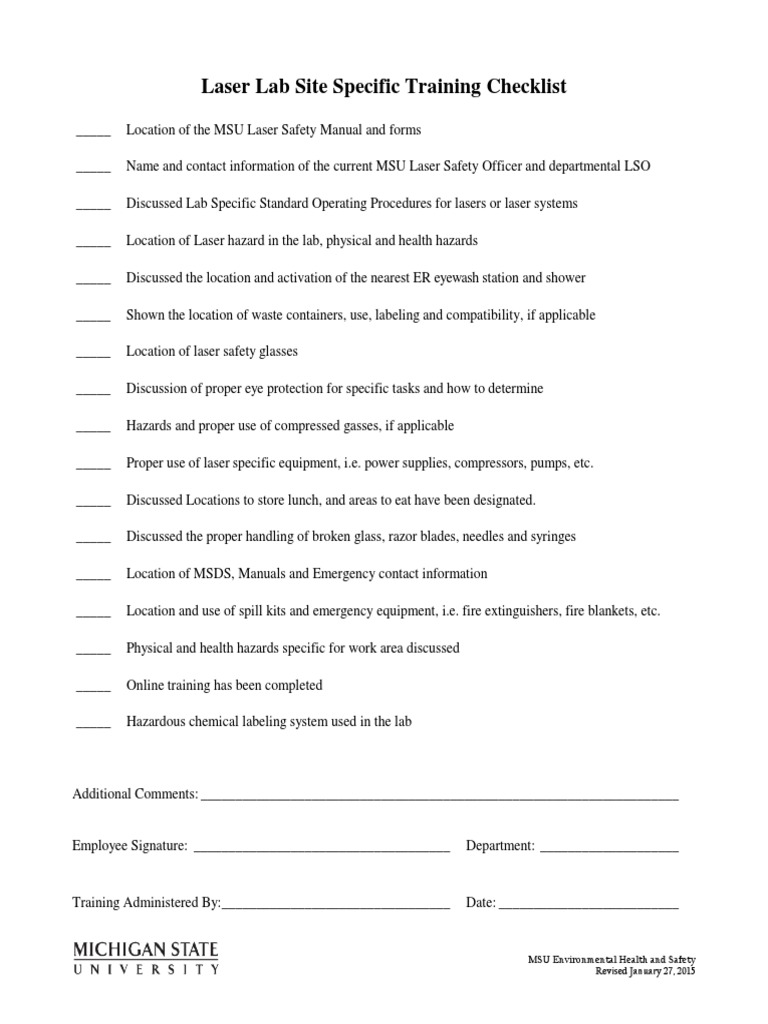 Laser Site Specific Training Checklist | PDF | Technology & Engineering