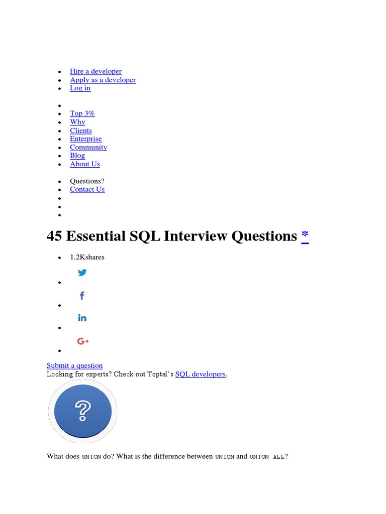 Interviewquestions SQL | PDF | Relational Database | Databases
