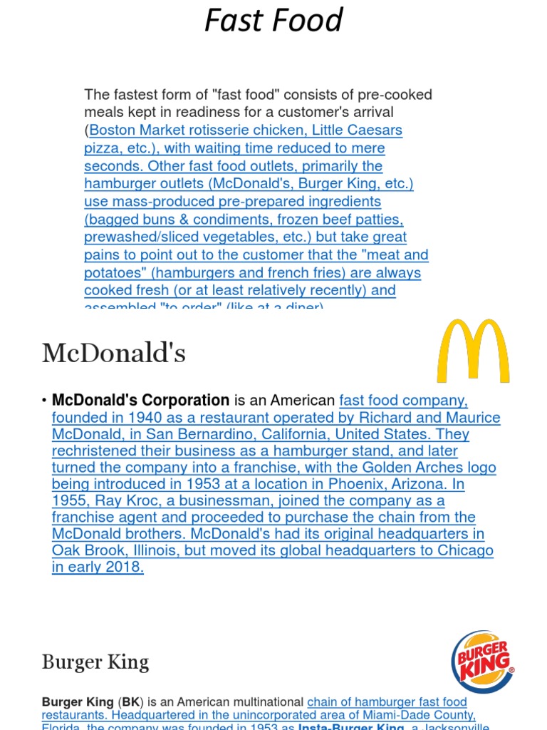 Fast Food Industry Overview: McDonald's & Burger King | PDF | Business ...